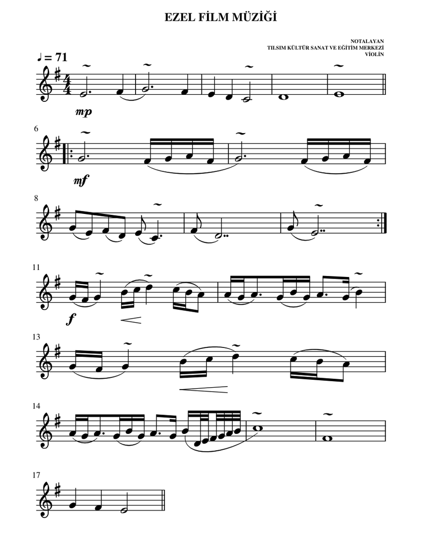 EZEL FİLM MÜZİĞİ Sheet music for Violin (Solo) | Musescore.com