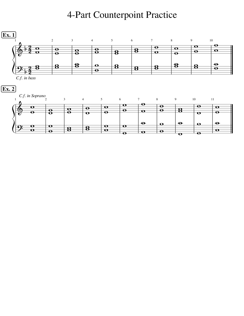4-Part Counterpoint Practice Sheet Music for Piano (Solo) Easy ...