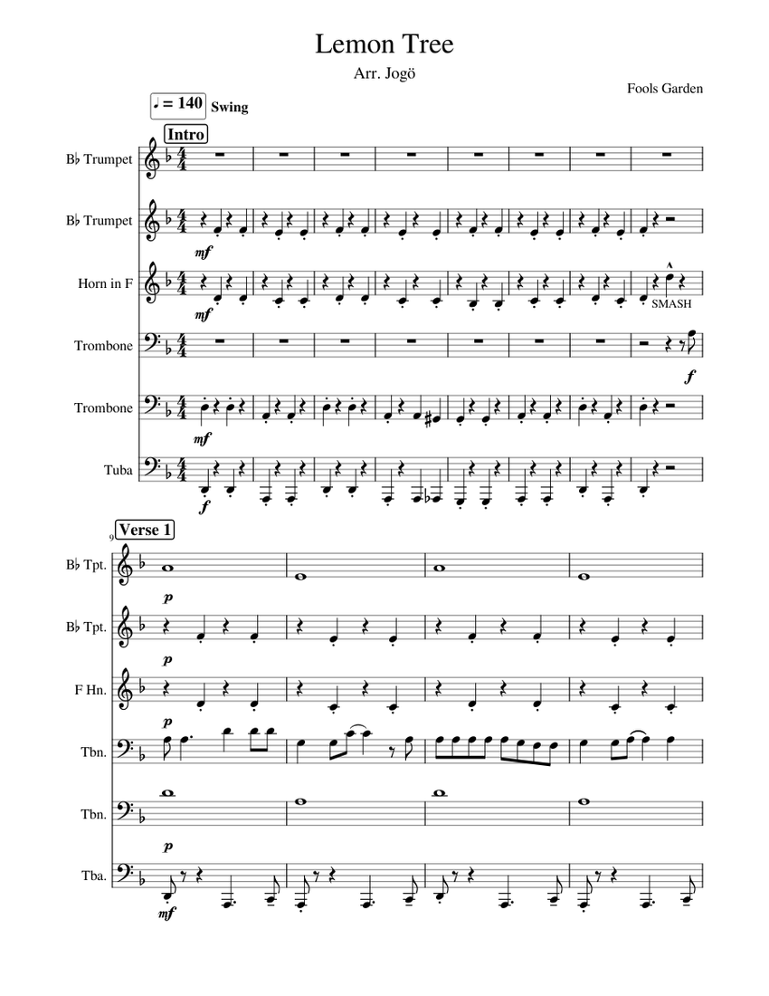 [Unfinished] Lemon Tree Sheet Music for Trombone, Tuba, Trumpet in b ...