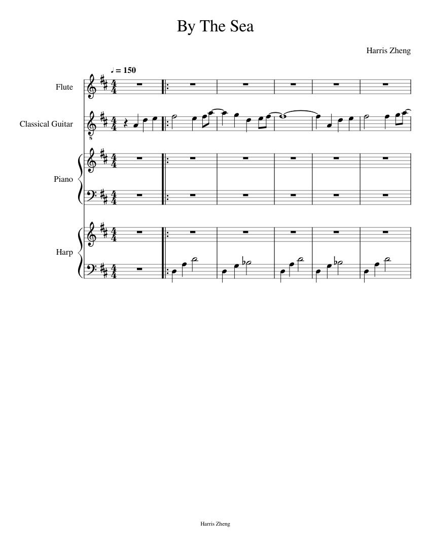 By The Sea Sheet Music for Piano, Flute, Guitar, Harp (Mixed Quartet ...