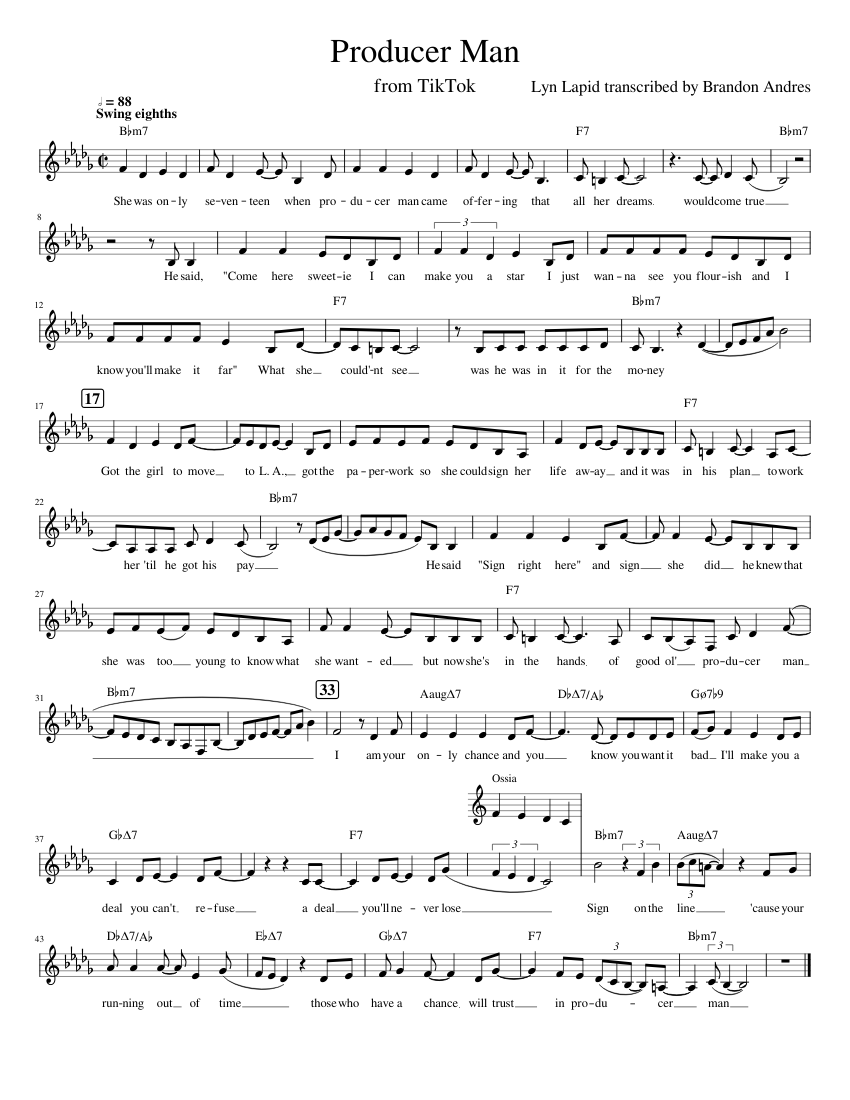 Producer Man Sheet Music with Chords for Piano (Solo) | MuseScore.com