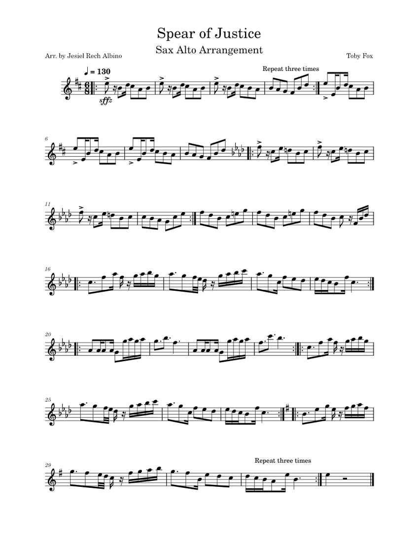 Spear of Justice – Toby Fox Undertale Sax Alto Arrangement Sheet Music ...