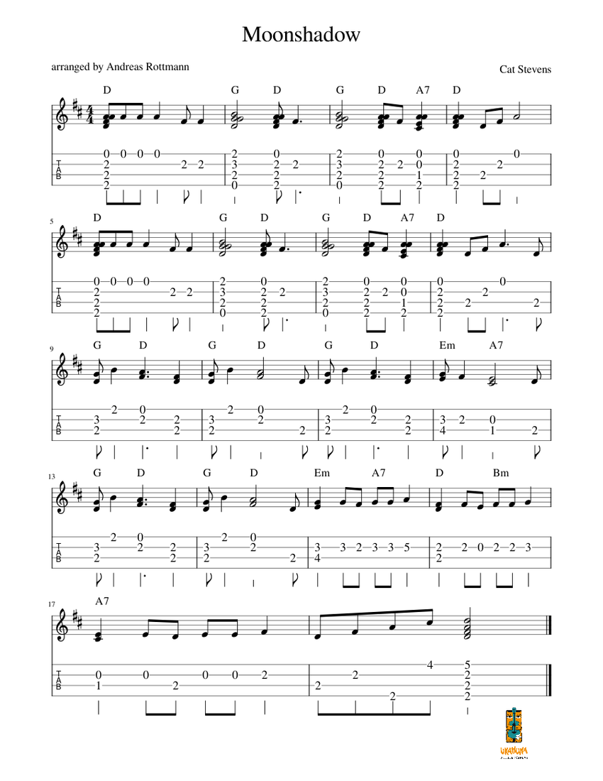 Moonshadow Ukulele Sheet Music and Tab with Chords for Ukulele (Solo ...