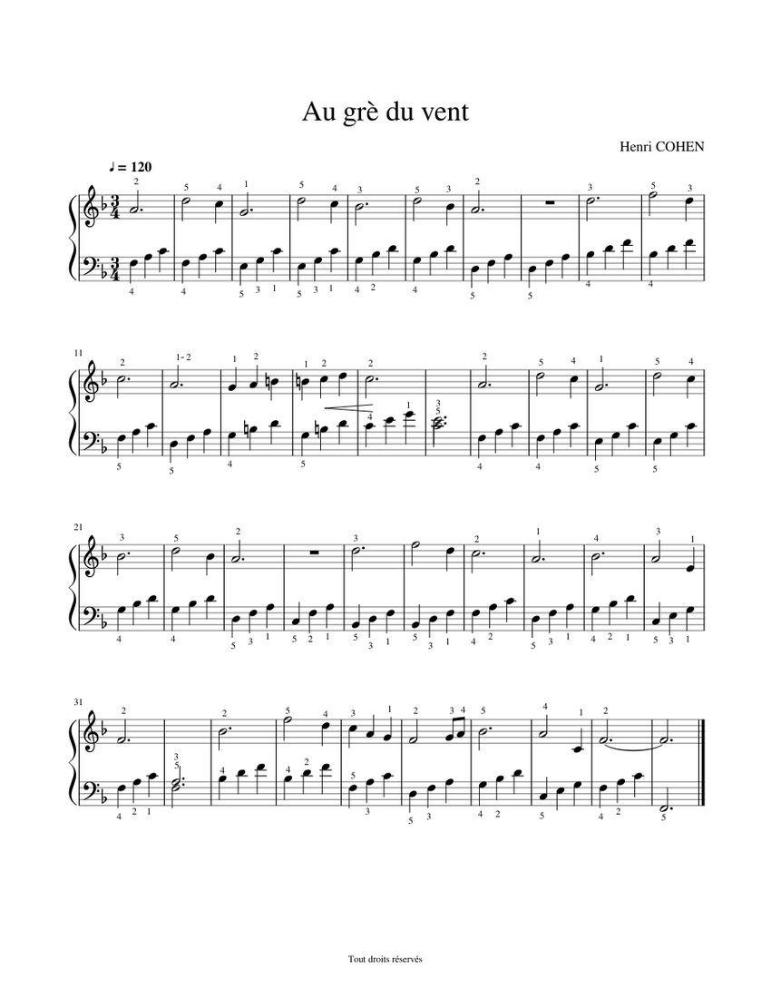 Au Gres du Vent Sheet music for Piano (Solo) | Musescore.com