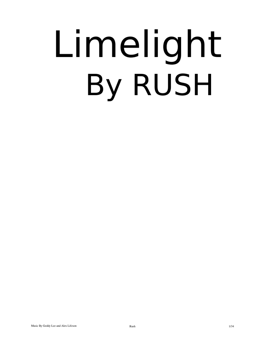 Limelight - Rush Sheet Music and Tab for Guitar, Bass guitar, Drum ...