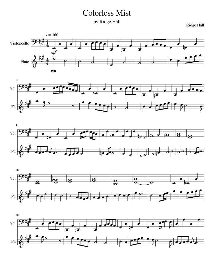 Colorless Mist Sheet music for Flute, Cello (Mixed Duet) | Musescore.com