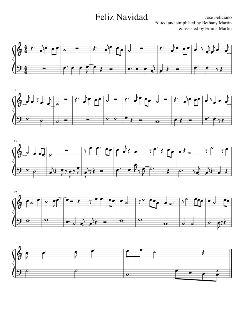 Feliz Navidad Sheet music for Piano (Solo) Easy | Musescore.com