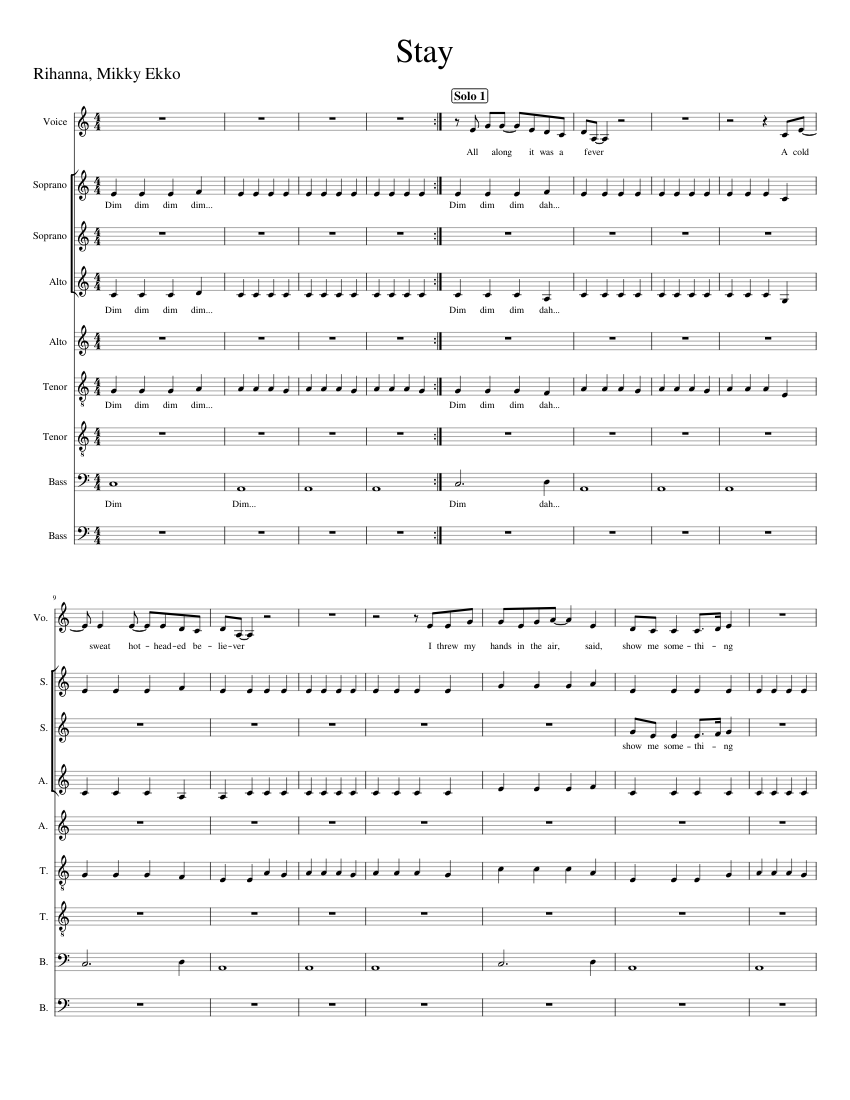 Stay Sheet music for Soprano, Alto, Tenor, Bass voice & more ...