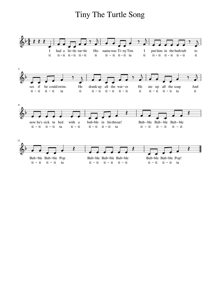 Tiny The Turtle Song Sheet music for Xylophone (Solo) | Musescore.com