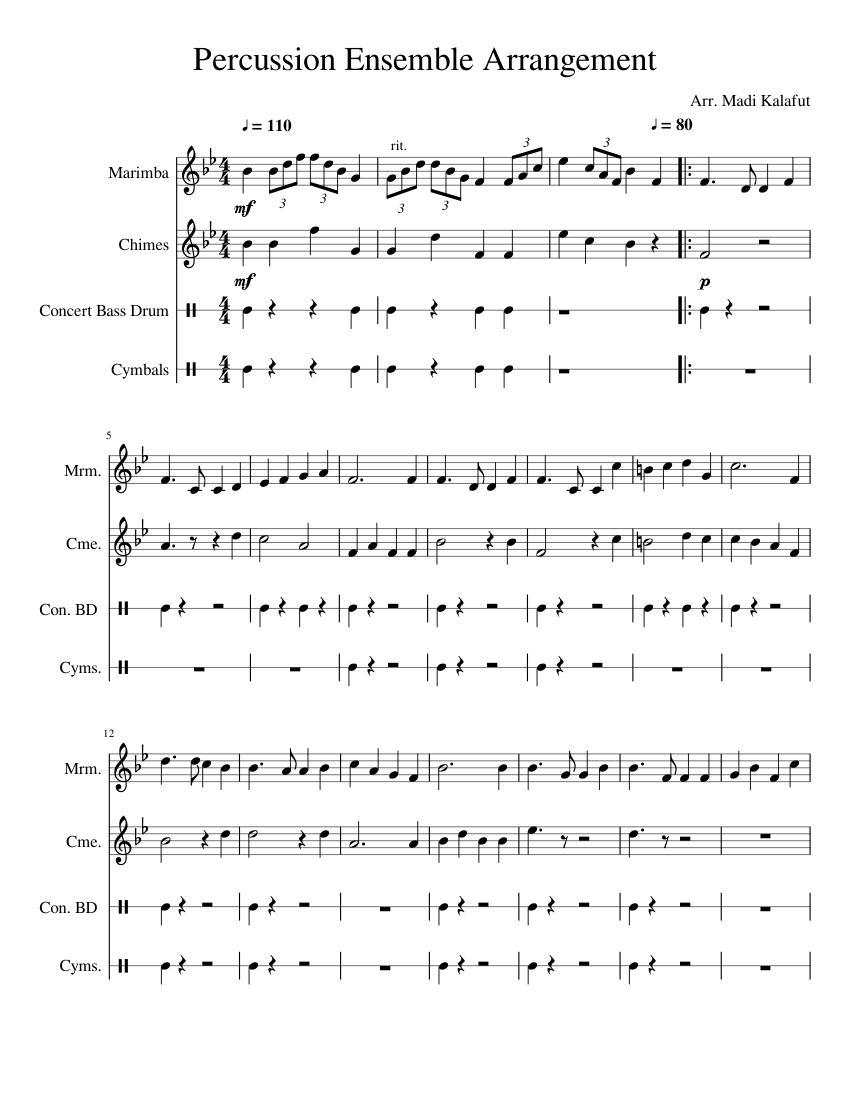 Percussion Ensemble Arrangement FINAL Sheet music for Crash, Bass drum ...