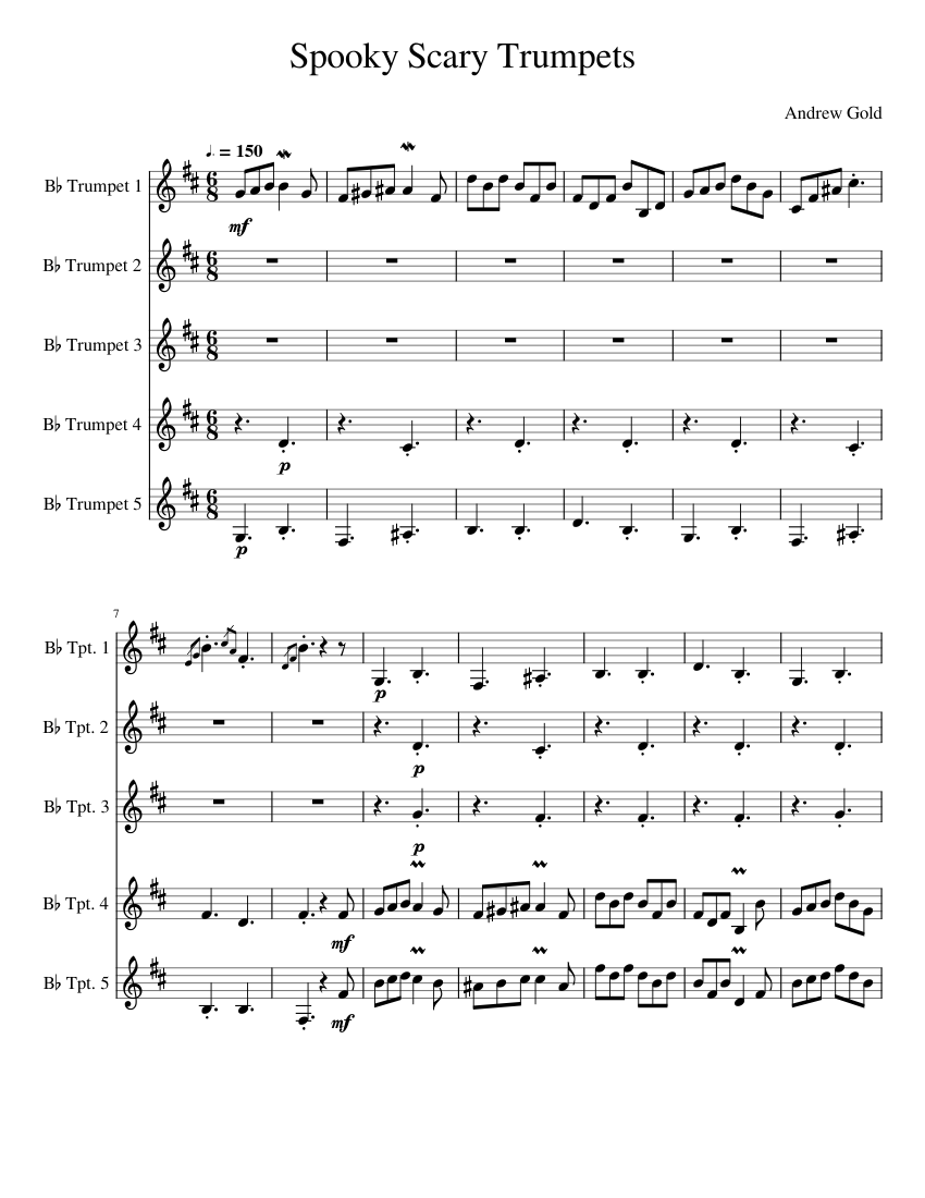 Spooky Scary Trumpets Sheet Music for Trumpet in b-flat (Mixed Quintet ...