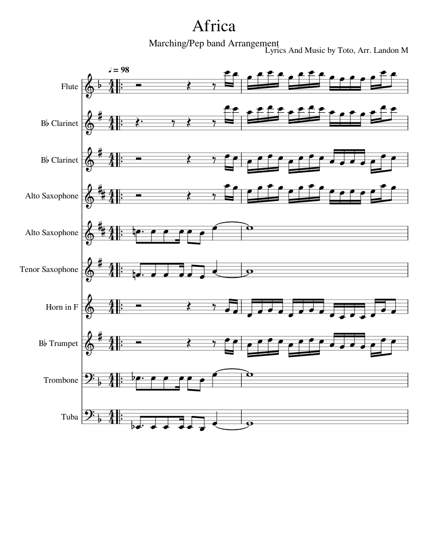 Africa Marching Band Sheet music for Trombone, Tuba, Flute, Clarinet in ...