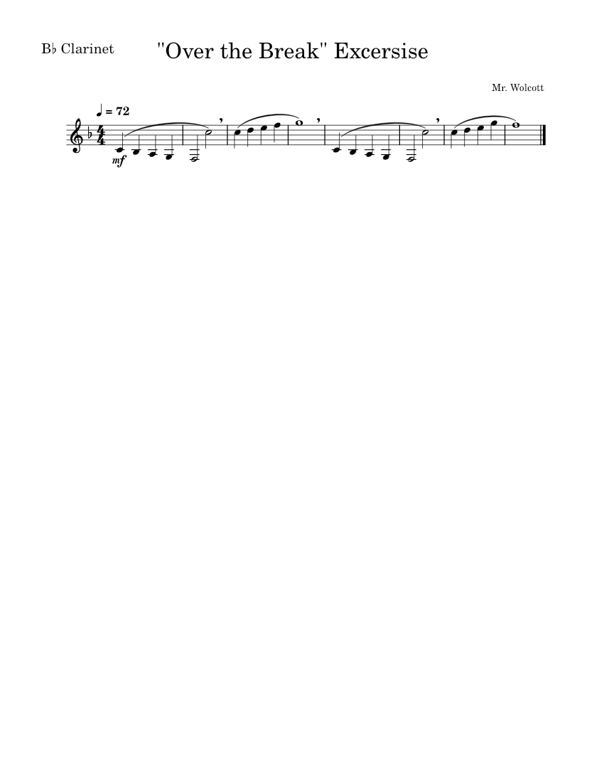 Over the Break Excersise-Flute-Bb Clarinet Sheet music for Clarinet in ...