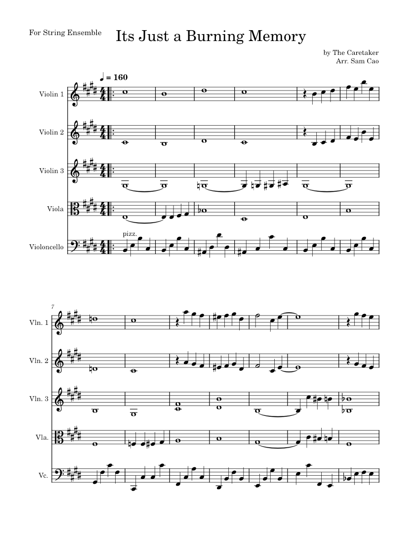 Its just a burning memory (String Ensemble) Sheet music for Violin, Viola, Cello (String ...