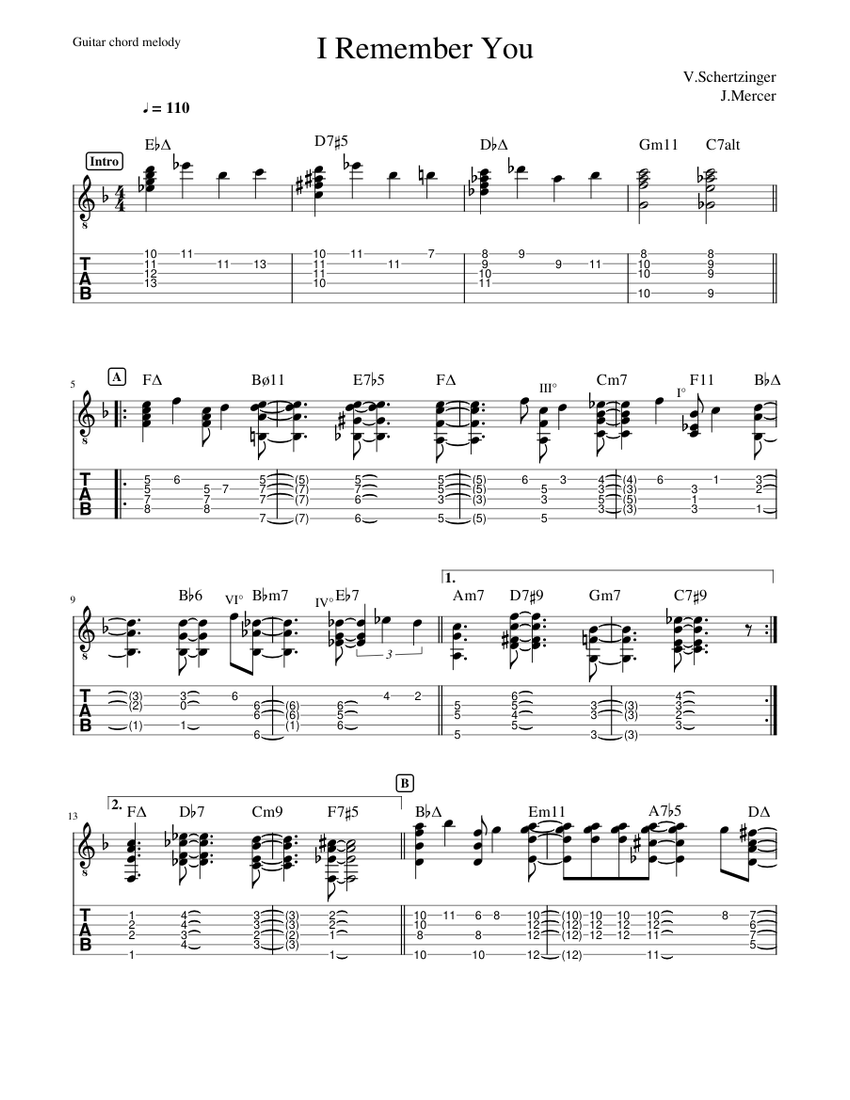 I Remember You (guitar chord melody) Sheet Music and Tab for Guitar ...