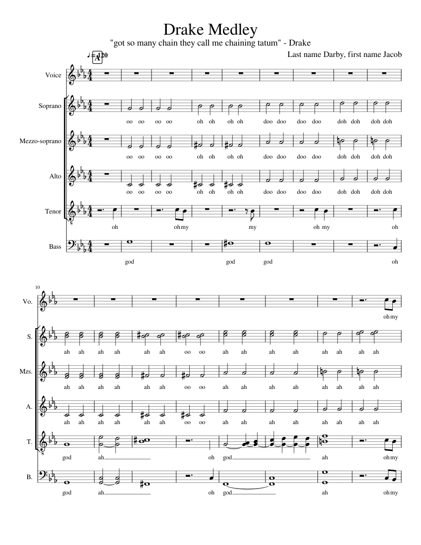 Drake MedleyFinalmscz Sheet Music for Soprano, Alto, Tenor, Bass voice ...