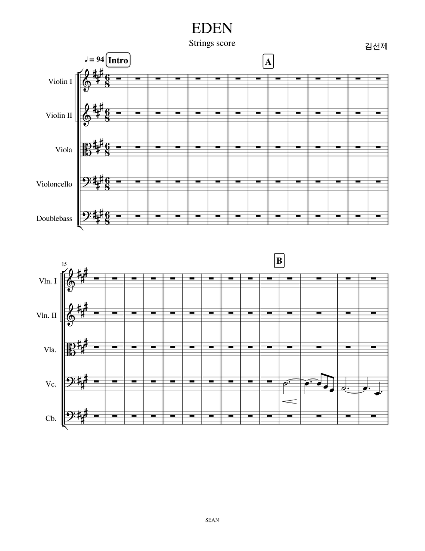 EDEN string Sheet Music with Chords for Contrabass, Violin, Viola ...