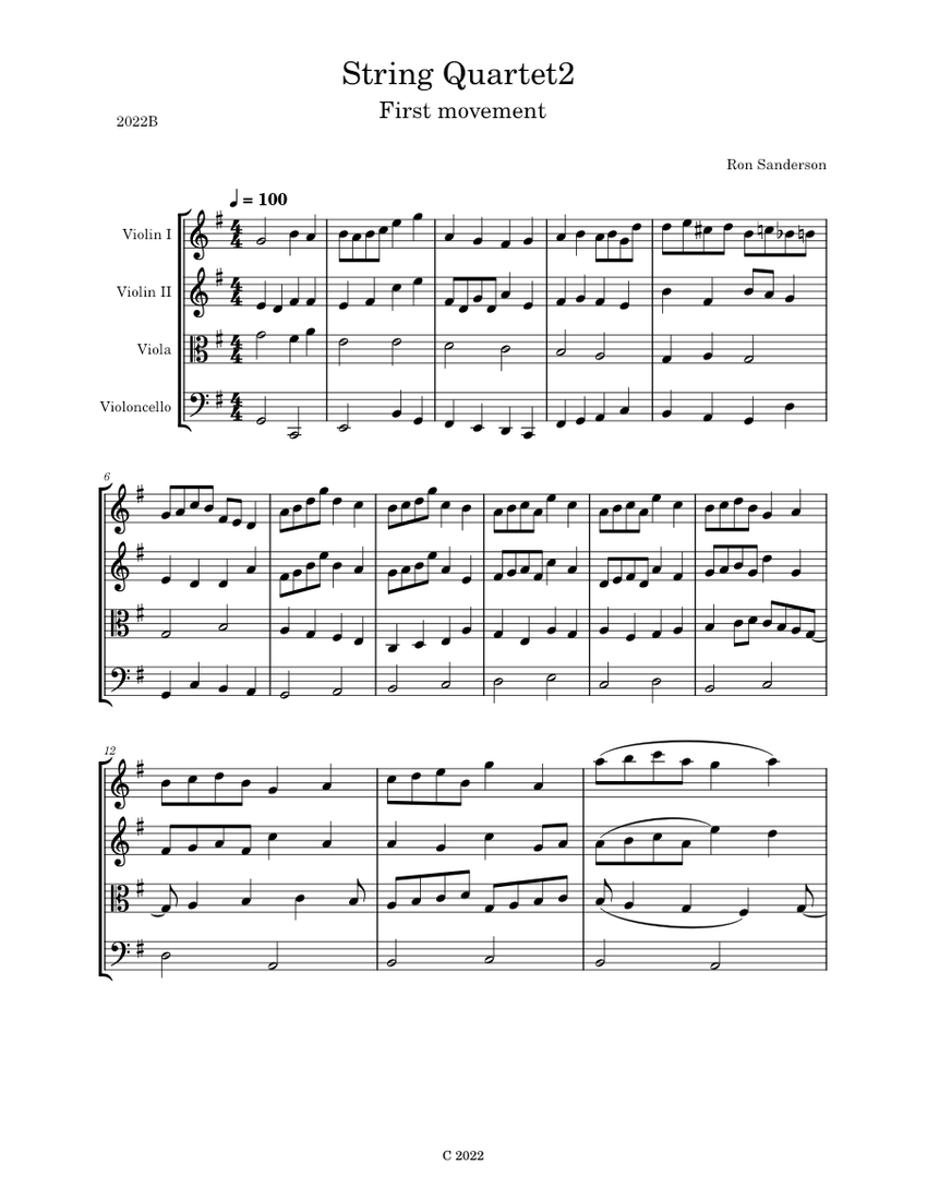String Quartet2 first movement. Sheet music for Violin, Viola, Cello ...