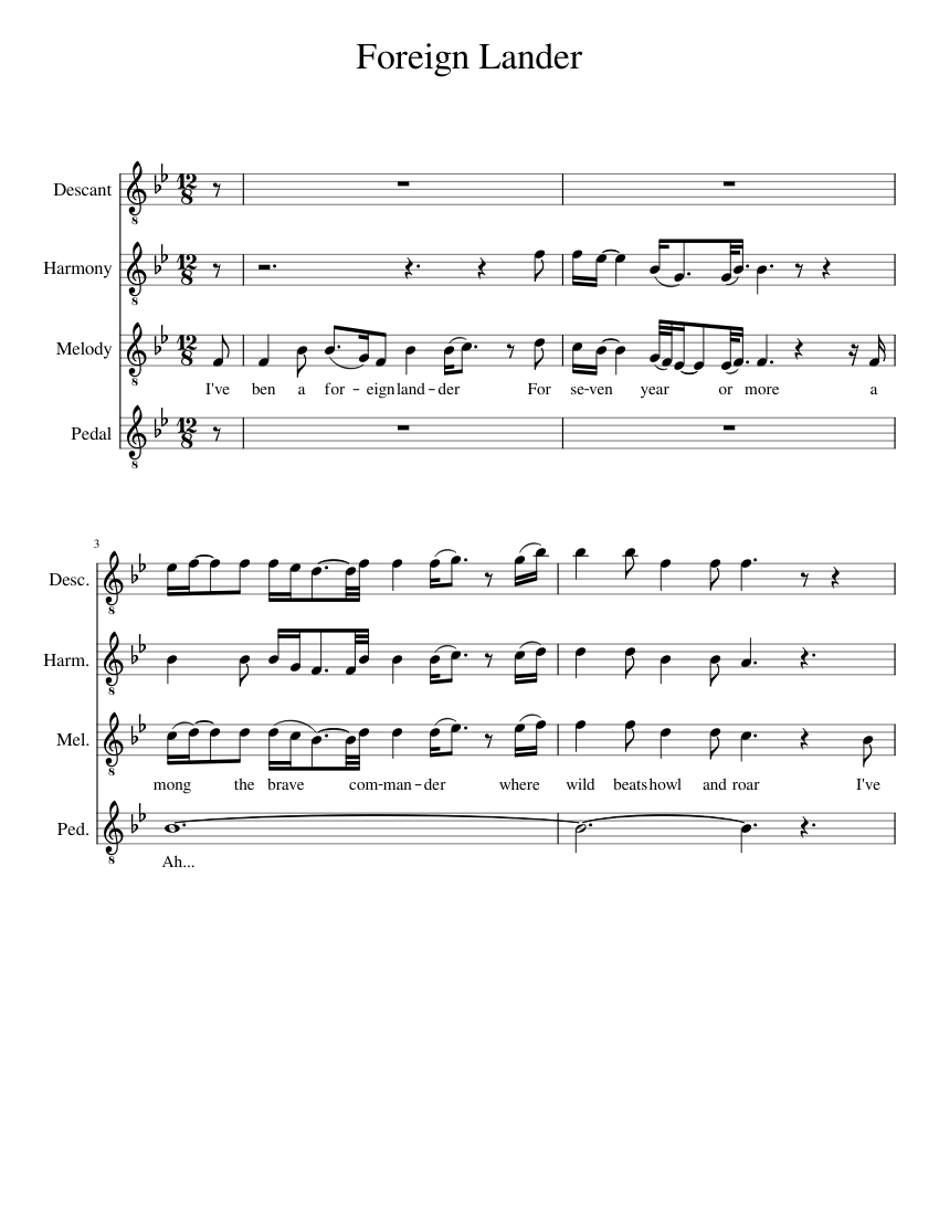 Foreign_Lander Sheet Music for Tenor, Vocals (Choral) | MuseScore.com