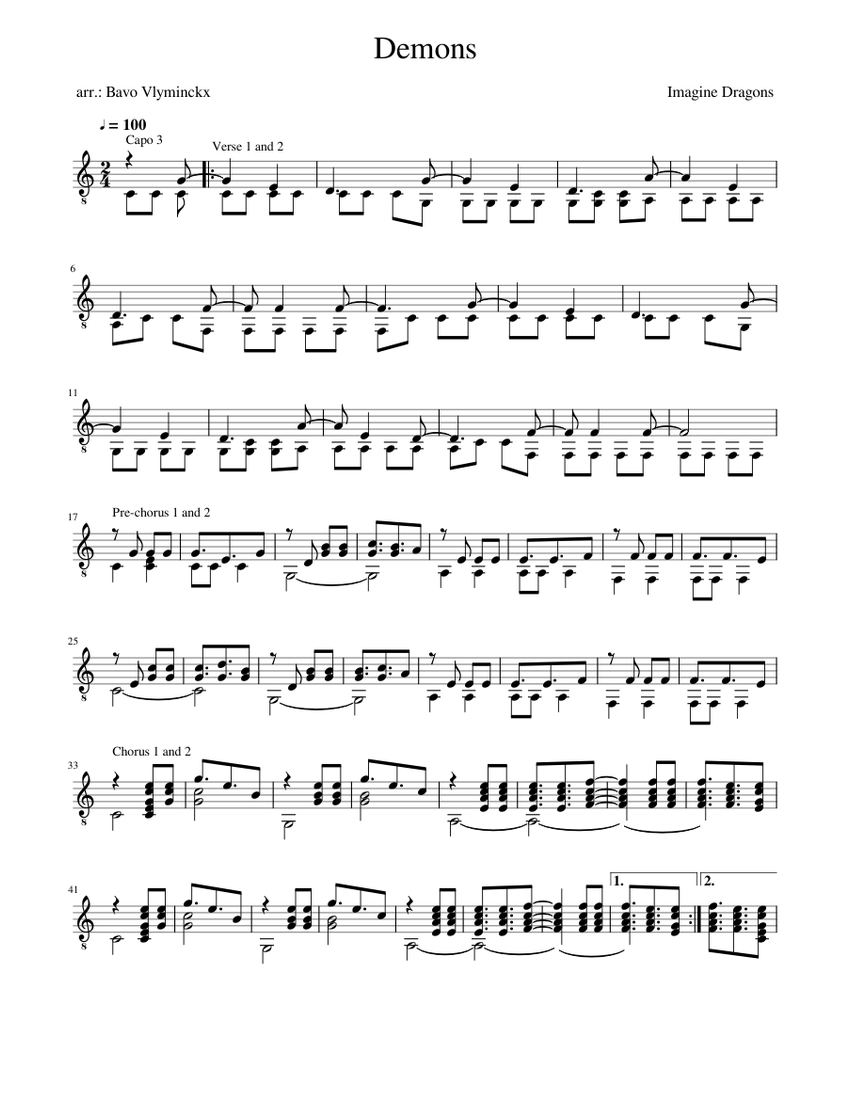 Demons, Imagine Dragons Sheet Music for Guitar (Solo) | MuseScore.com