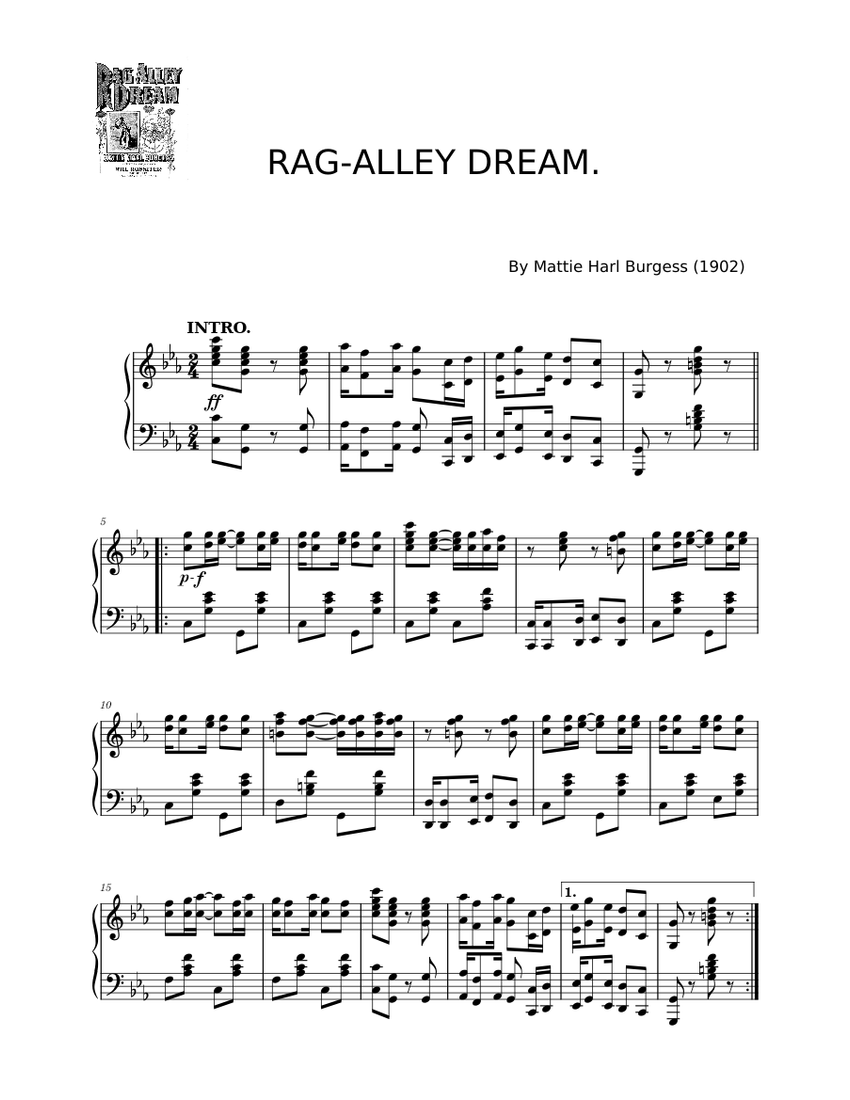 Rag Alley Dream by Mattie Harl Burgess (1902) Sheet music for Piano ...