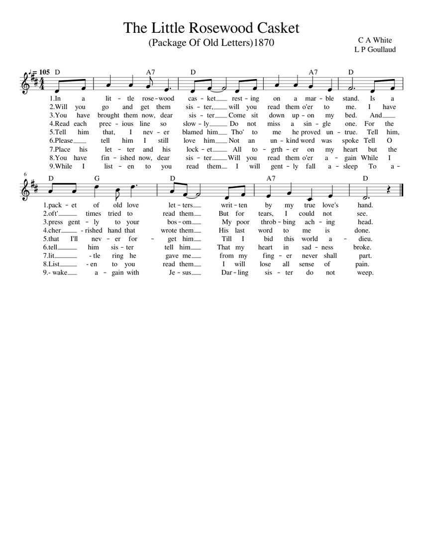 The Little Rosewood Casket Sheet Music with Chords for Piano (Solo ...