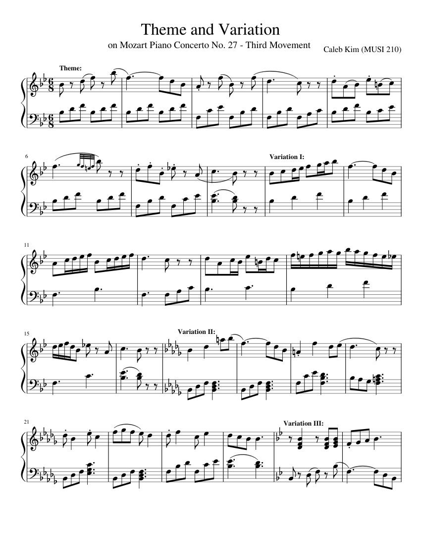 Variations on Mozart Piano Concerto No. 27 - Third Movement Sheet music ...
