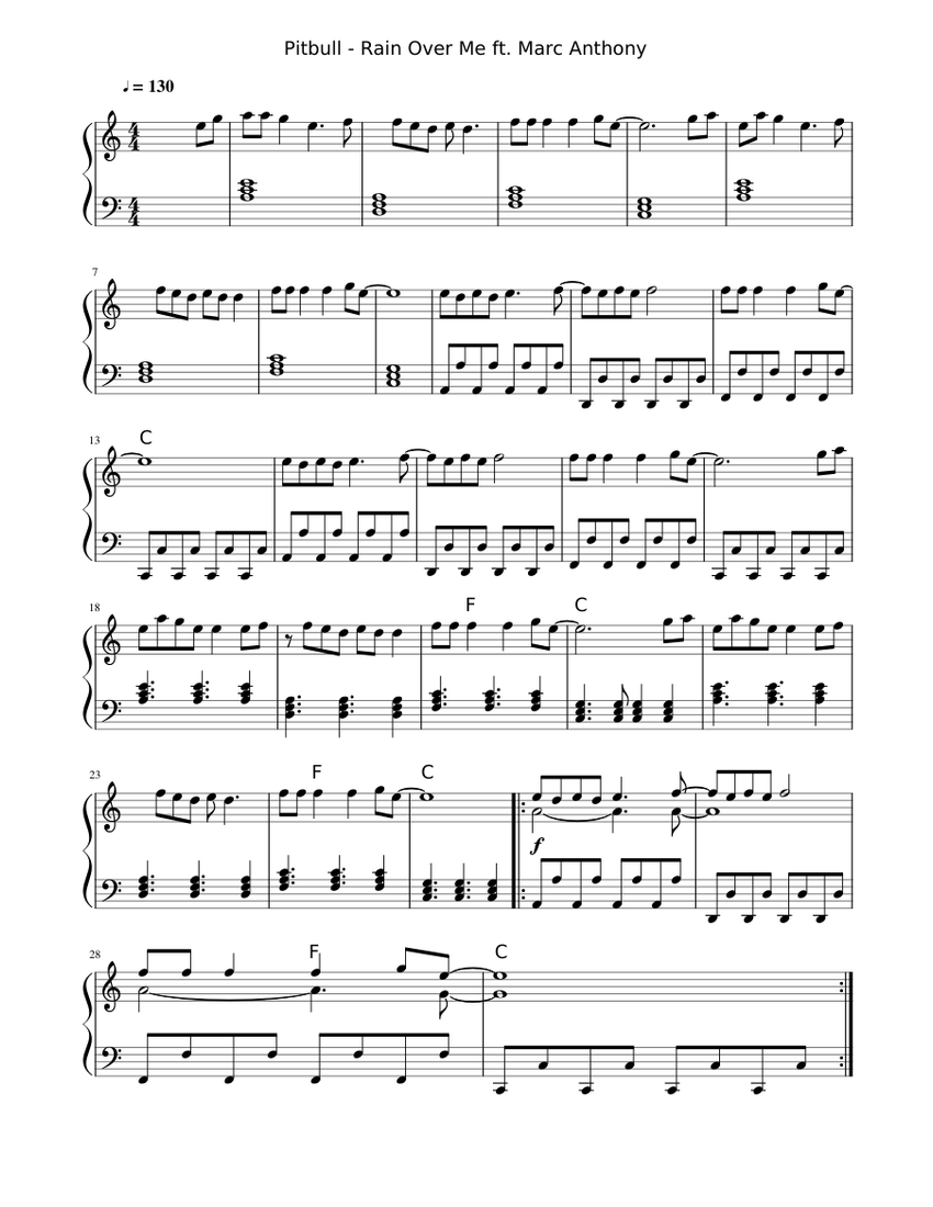 Pitbull "Rain Over Me" ft Marc Anthony Sheet Music for Drum group (Solo ...