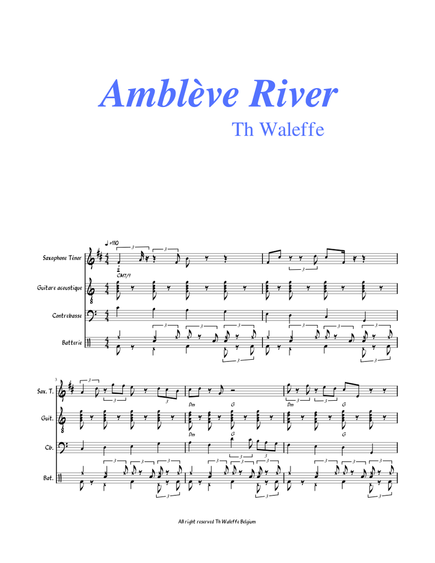 Amblève river Sheet Music for Saxophone tenor, Contrabass, Guitar, Drum ...