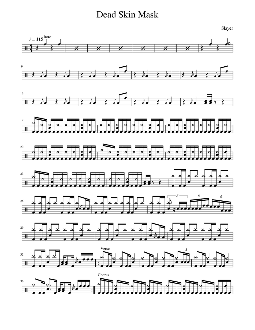 Dead Skin Mask - Slayer Sheet Music for Drum group (Solo) | MuseScore.com