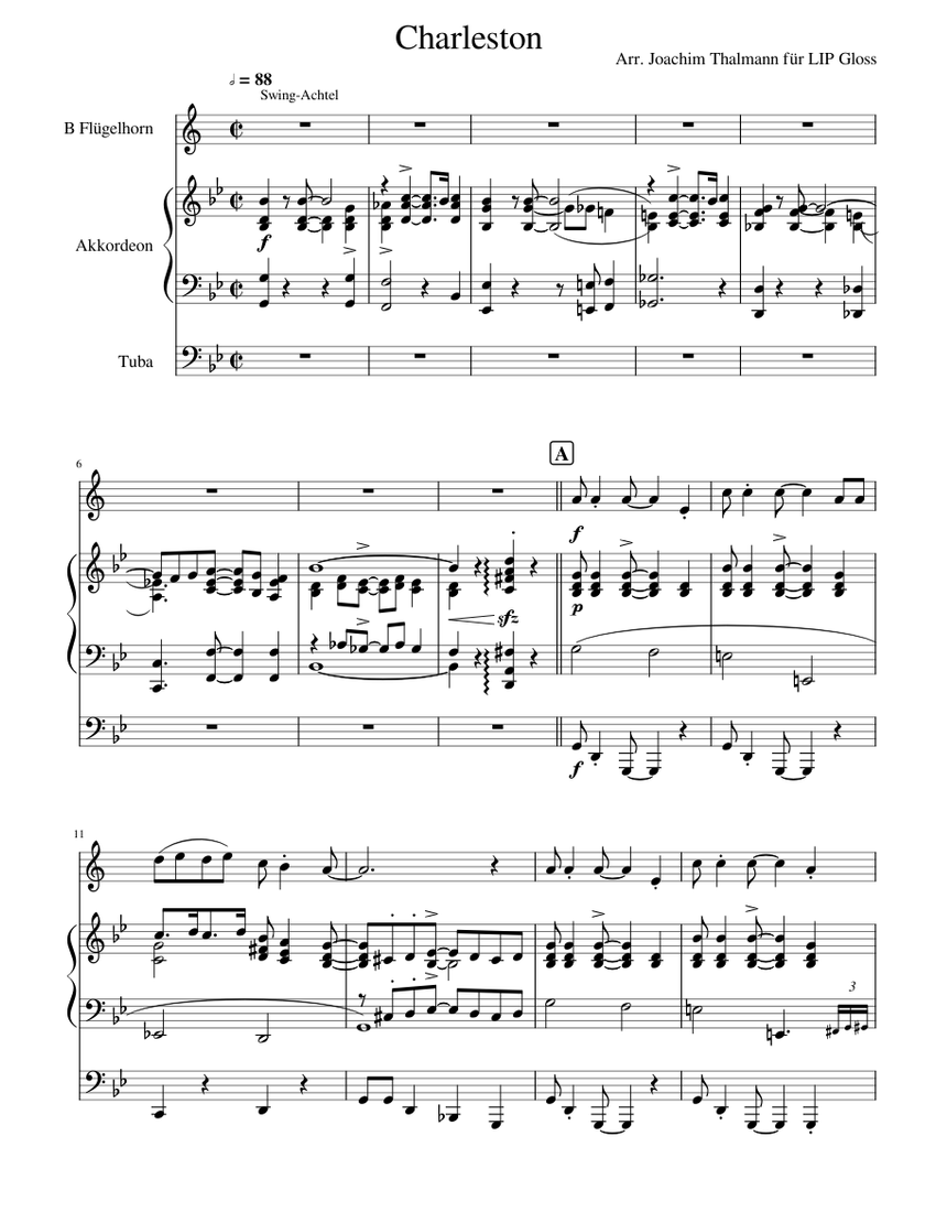Charleston Sheet music for Accordion, Cornet, Tuba (Mixed Trio ...