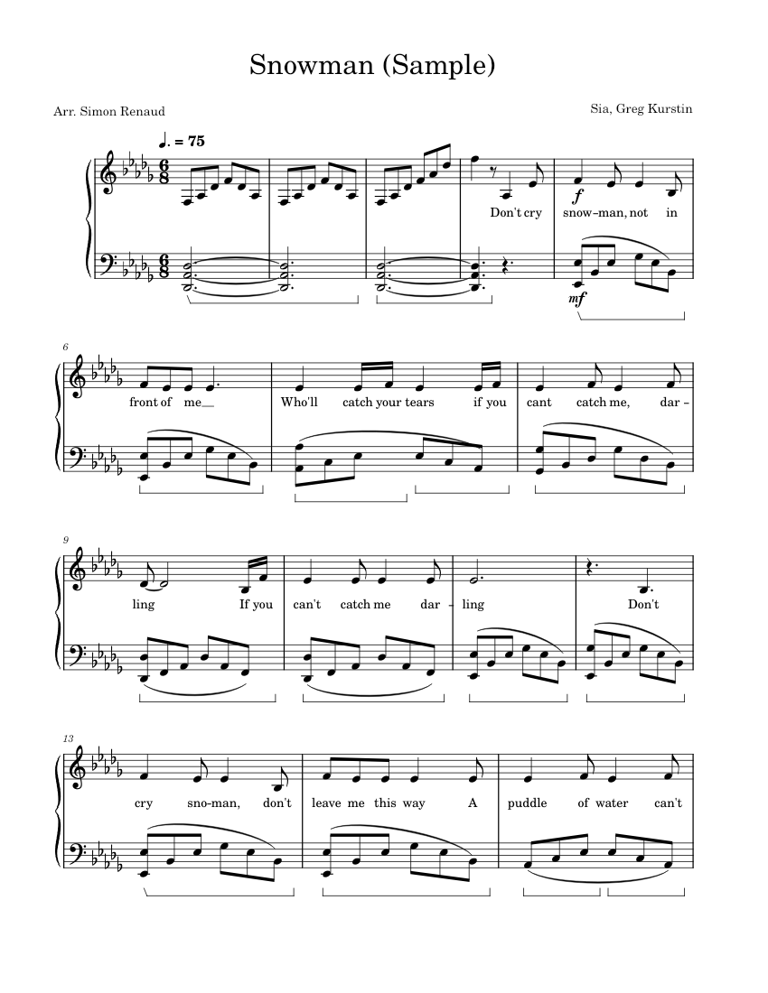 Snowman – Sia (intermediate piano) Sheet music for Piano (Solo ...