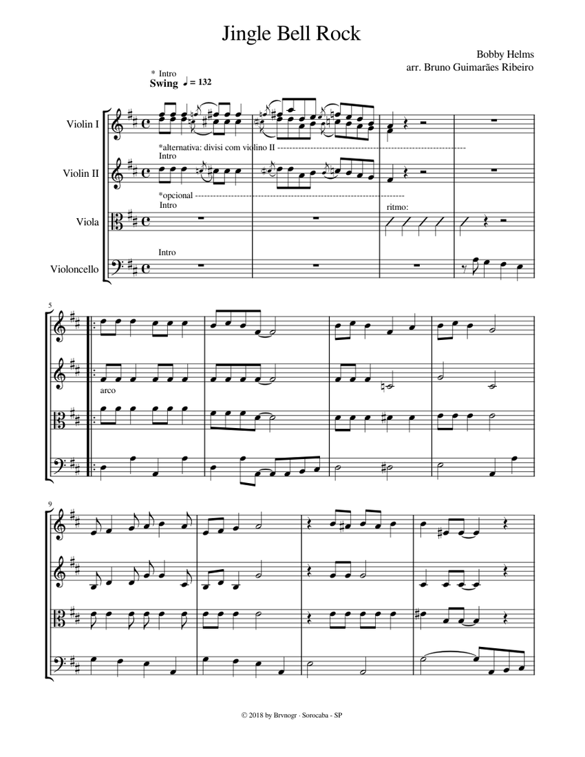 Jingle Bell Rock – Bobby Helms Sheet Music for Violin, Viola, Cello ...