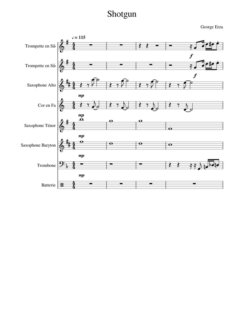 Shotgun - George Ezra Sheet Music for Trombone, Saxophone alto ...