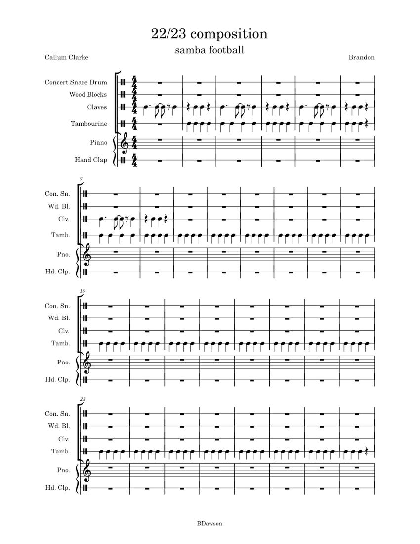 composition Sheet music for Piano, Tambourine, Snare drum, Woodblock ...