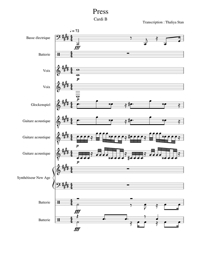 Cardi B - Press Sheet Music for Vocals, Glockenspiel, Guitar, Bass ...