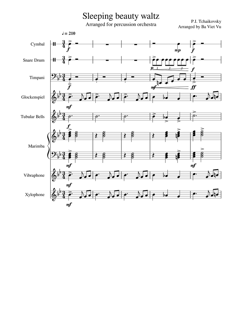 Sleeping beauty waltz percussion Sheet Music for Timpani, Vibraphone ...