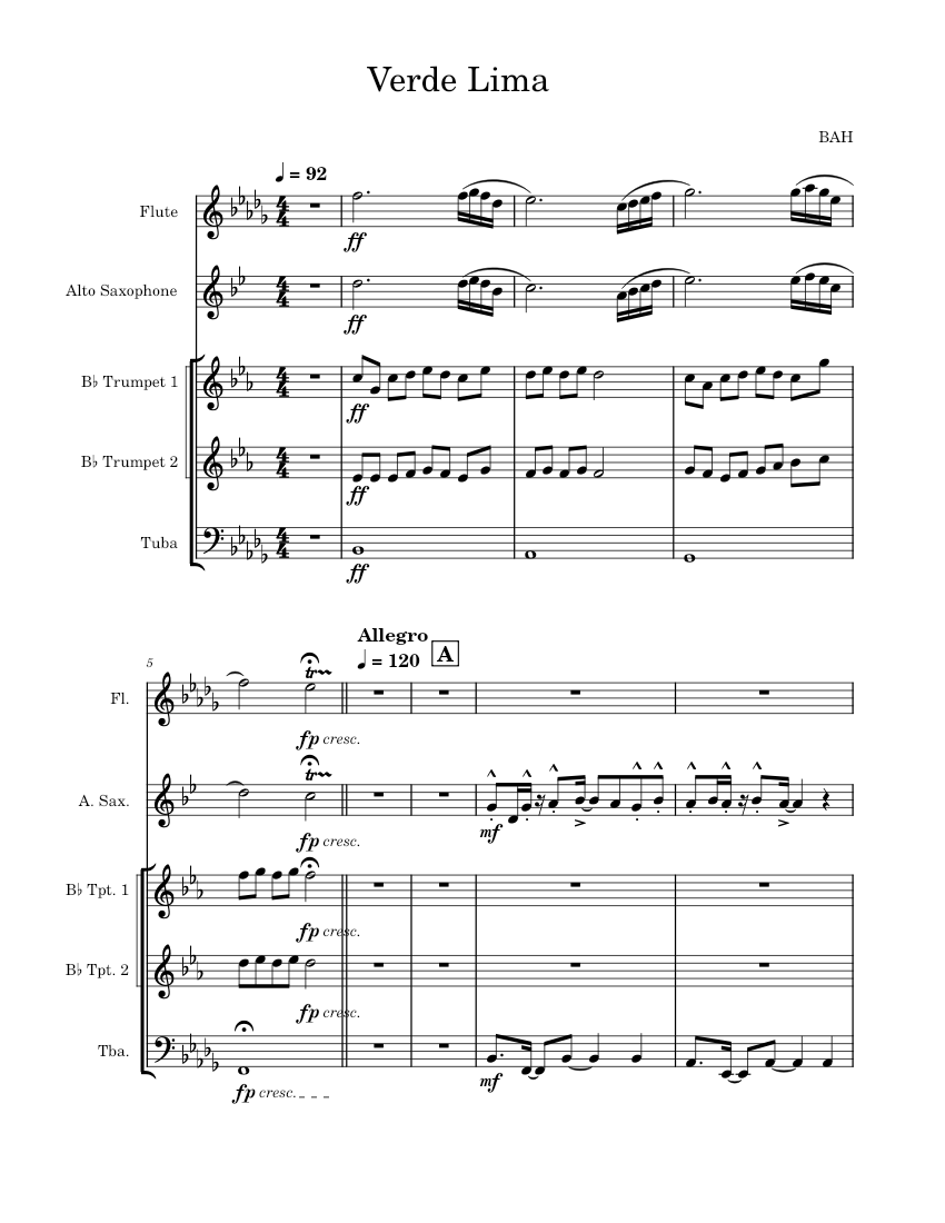 Verde Lima – Barry A Hardesty Sheet music for Tuba, Flute, Saxophone ...