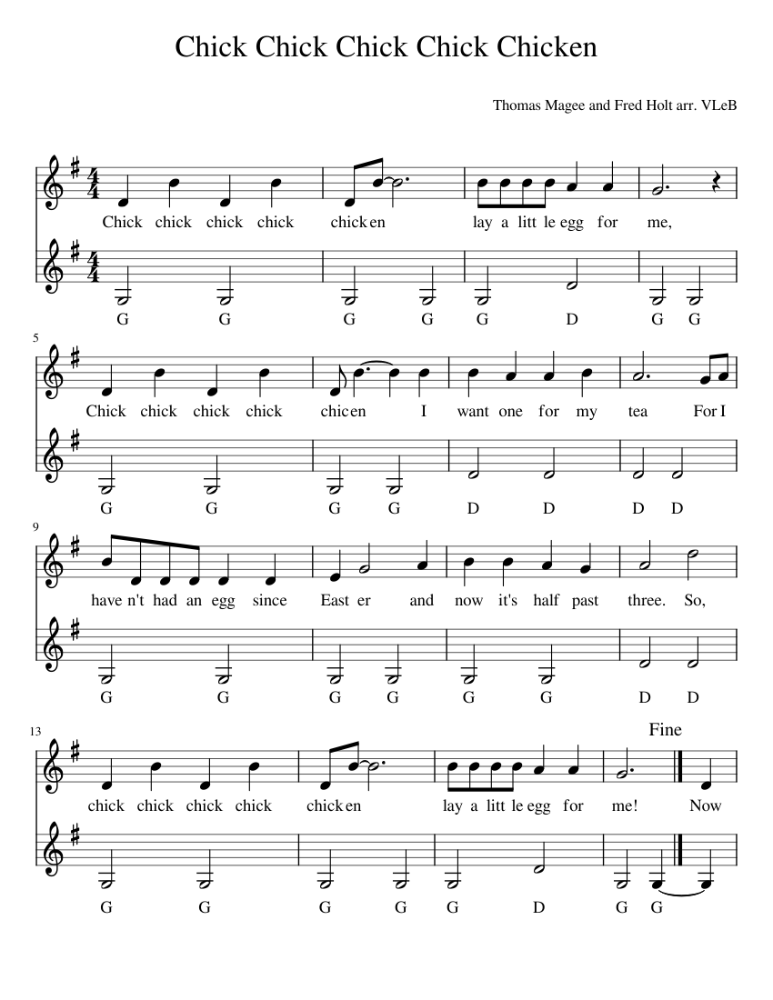 Chick Chick Chick Chick Chicken Sheet Music for Piano, Violin (Solo ...