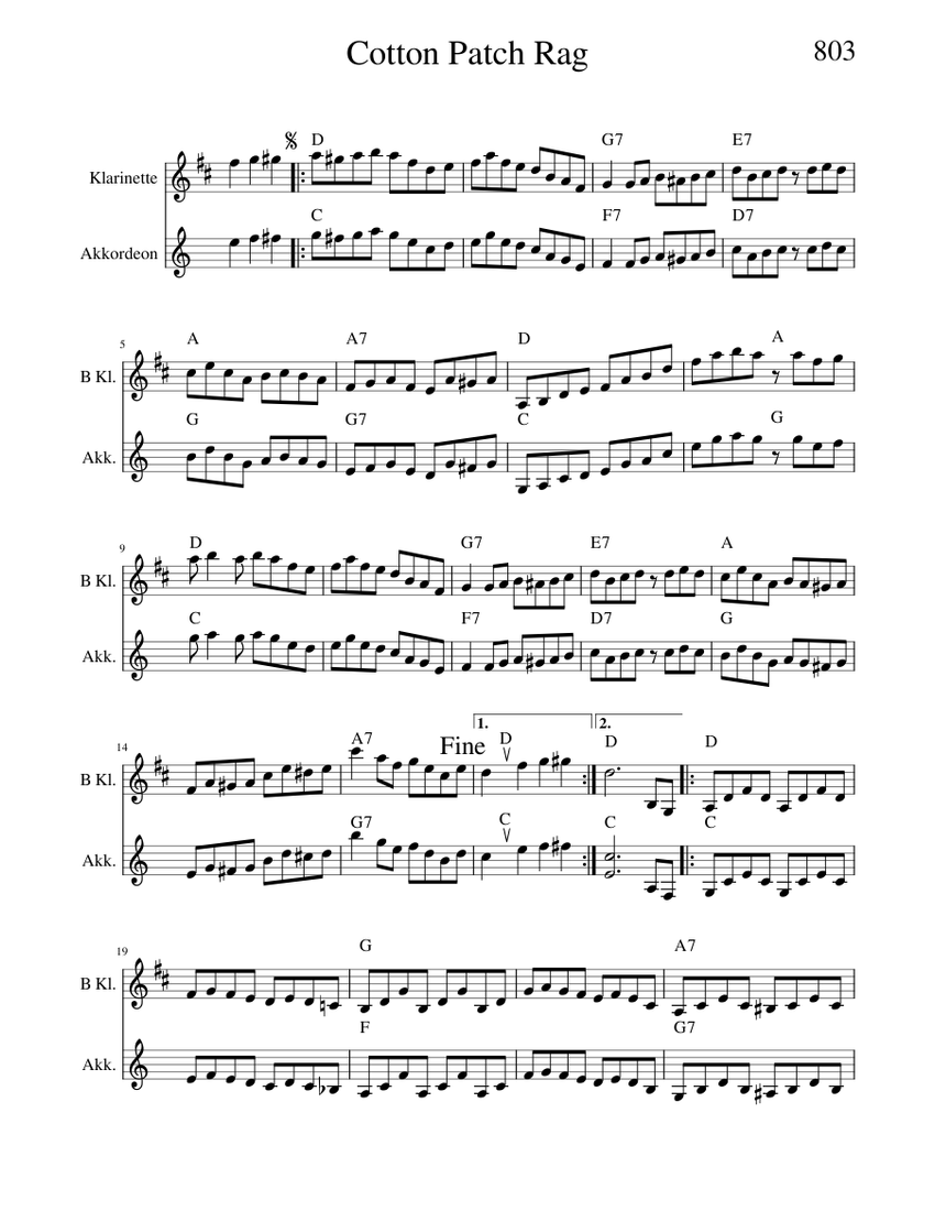 Cotton Patch Rag – Misc Traditional Sheet Music for Accordion, Clarinet ...