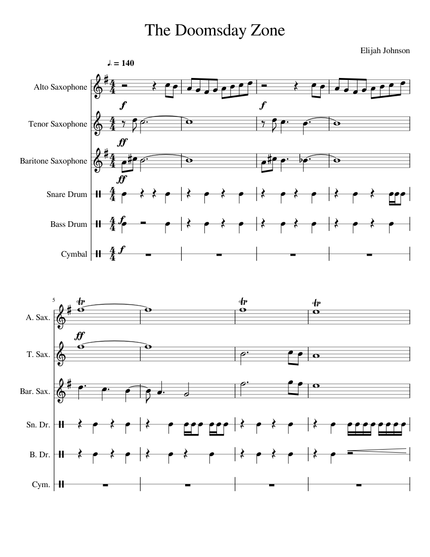The Doomsday Zone Sheet Music for Saxophone alto, Saxophone tenor ...