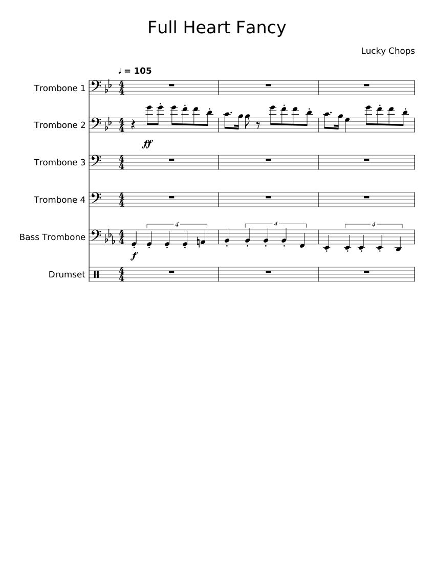 full heart fancy trombone quintet Sheet music for Trombone, Drum group ...