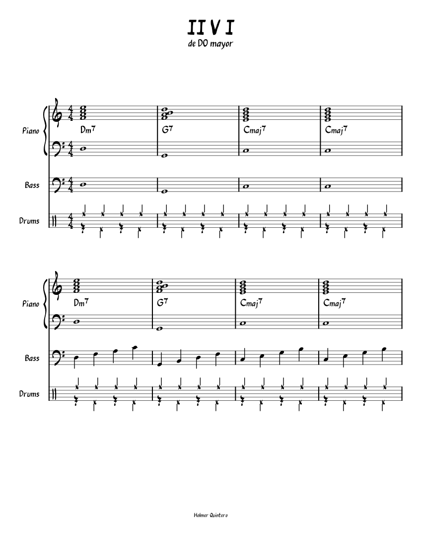 II V I Sheet music for Piano, Bass guitar, Drum group (Mixed Trio ...