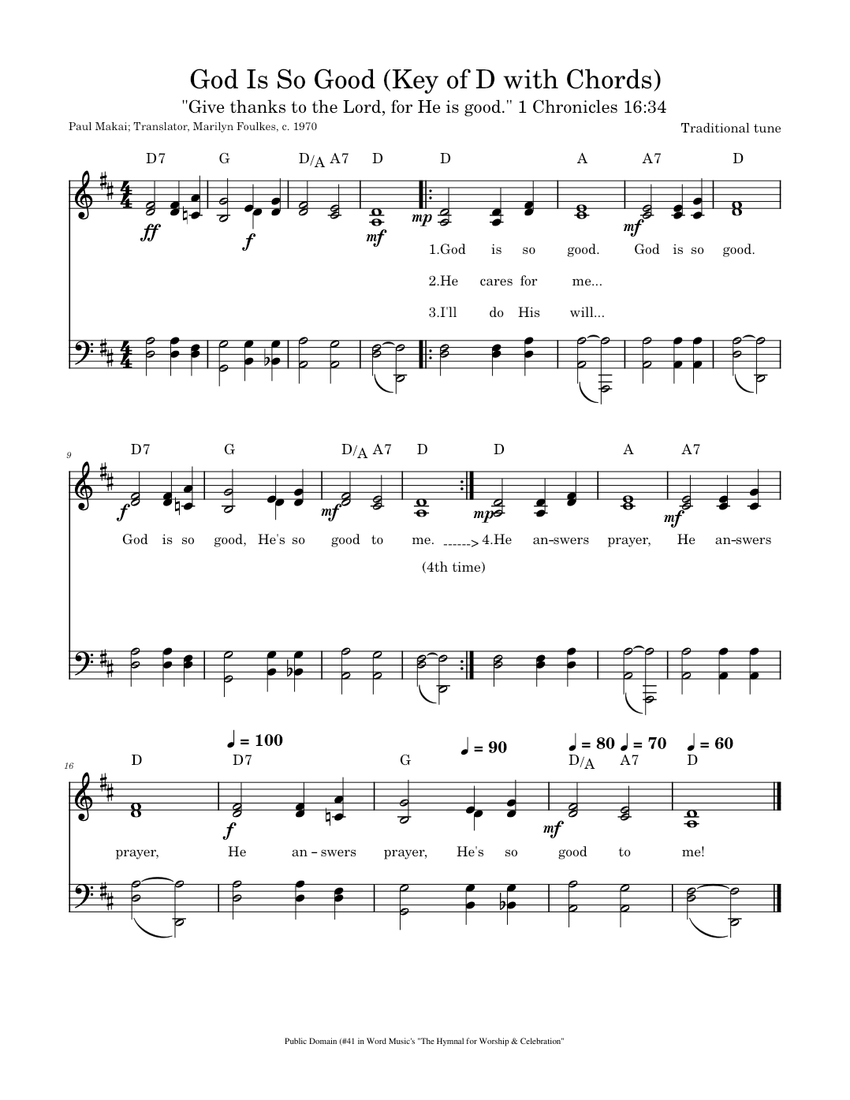 God Is So Good (Key of D with Chords) Sheet Music for Piano, Bass ...