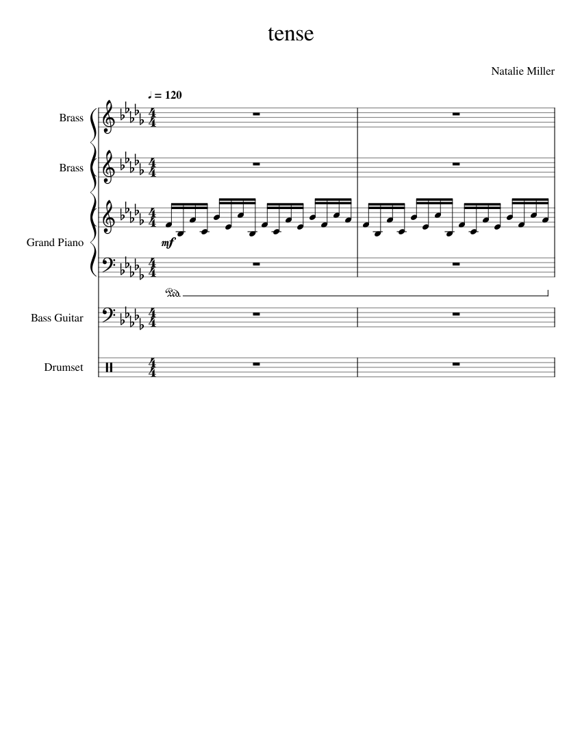 tense Sheet music for Piano, Bass guitar, Drum group, Brass group ...