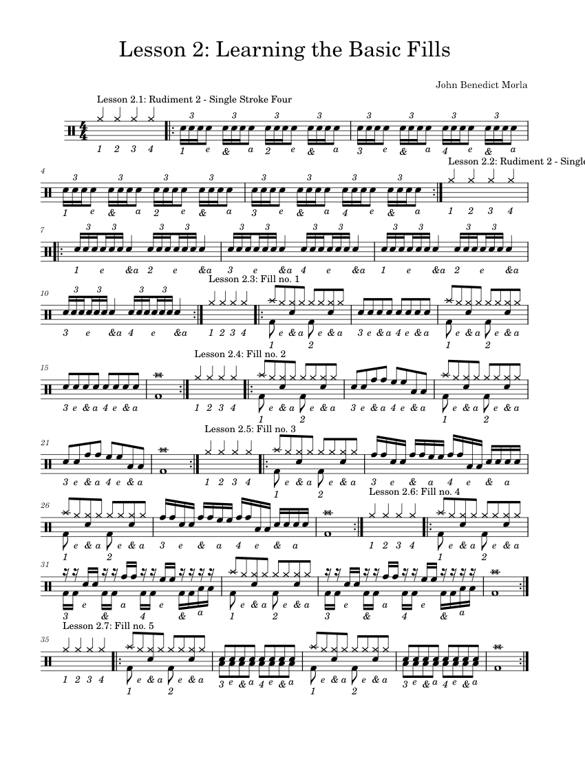 Lesson 2: Learning the Basic Fills Sheet music for Drum group (Solo ...