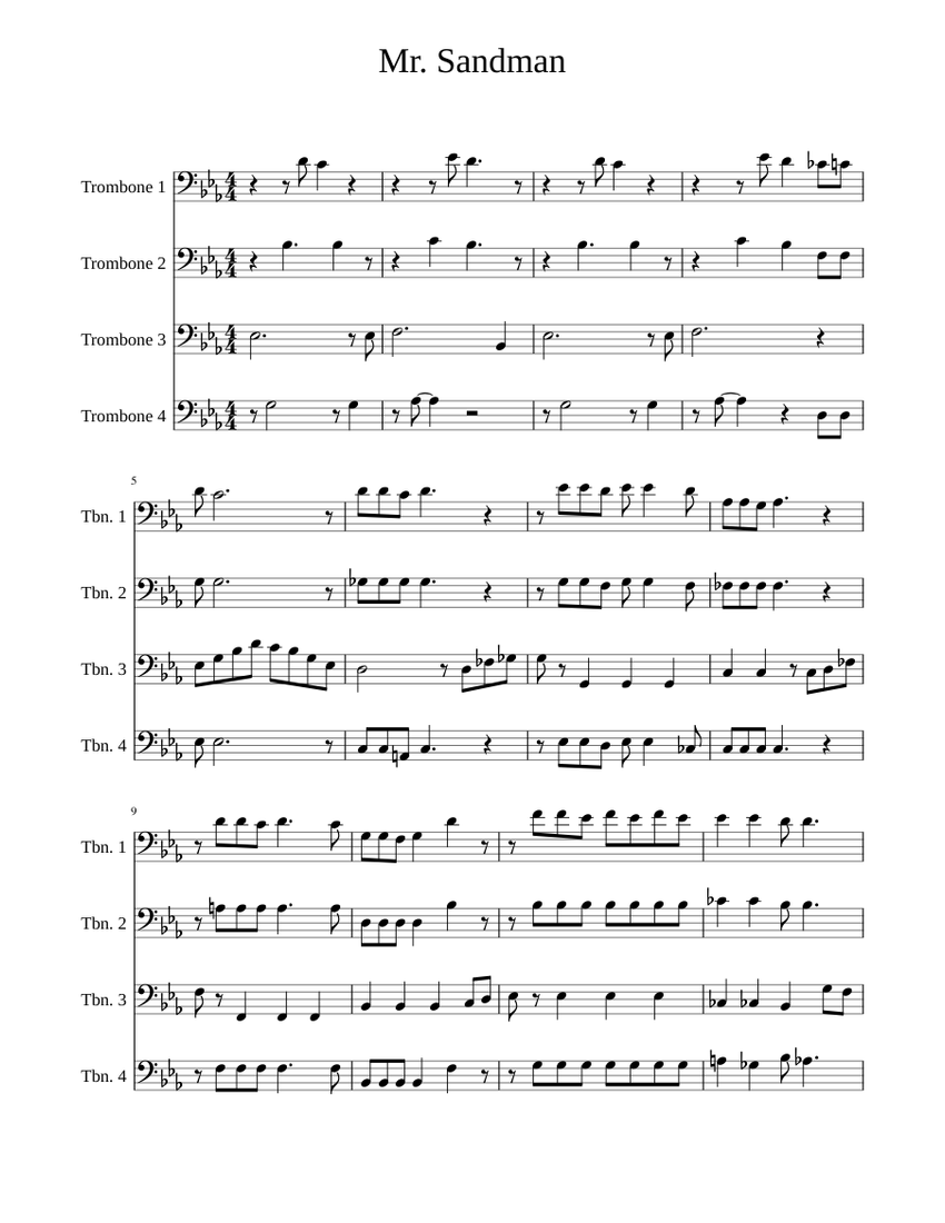 Mr Sandman 4 trombones Sheet Music for Trombone (Mixed Quartet ...