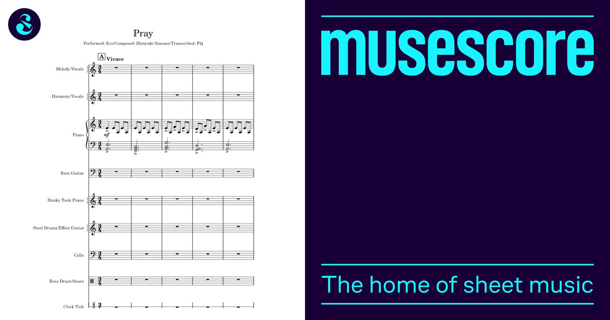 Pray – Eve Sheet Music for Piano, Cello, Bass guitar, Drum group & more ...