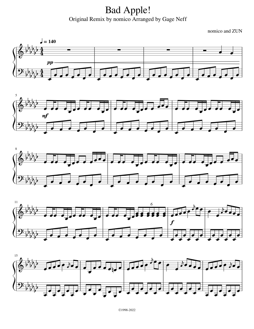 Bad Apple!! – nomico (Arranged By Gage Neff) Sheet music for Piano ...