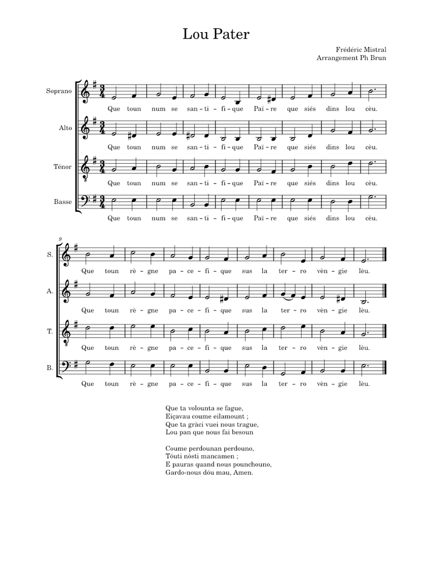 Lou Pater Frédéric Mistral et Micoulau Sheet Music for Soprano, Alto, Tenor, Bass voice (A ...